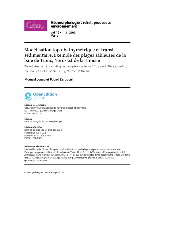 (PDF) Modélisation topo-bathymétrique et transit sédimentaire. Exemple ...