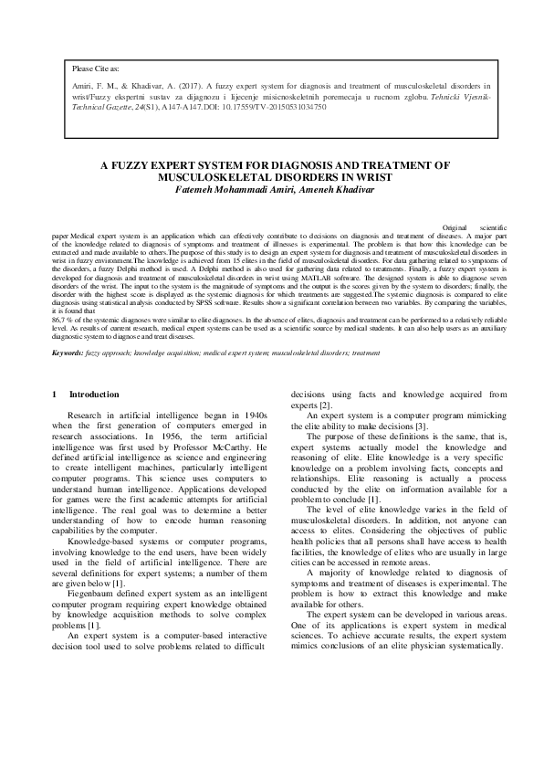 (PDF) A fuzzy expert system for diagnosis and treatment of musculoskeletal disorders in wrist