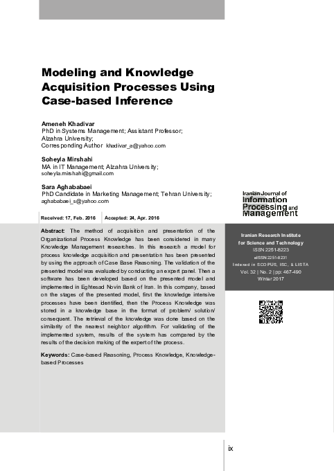 Pdf Modeling And Knowledge Acquisition Processes Using Case Based Inference