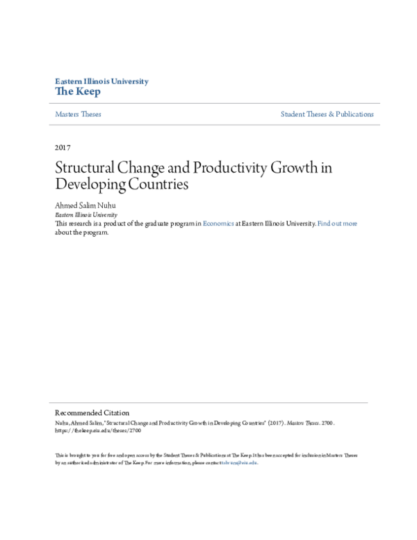 (PDF) Structural Change and Productivity Growth in Developing Countries