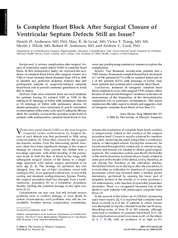 (PDF) Is Complete Heart Block After Surgical Closure of Ventricular ...