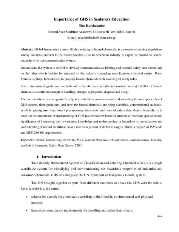 (PDF) Importance of GHS in Seafarers Education
