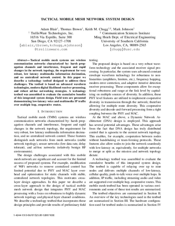 (PDF) Tactical Mobile Mesh Network System Design