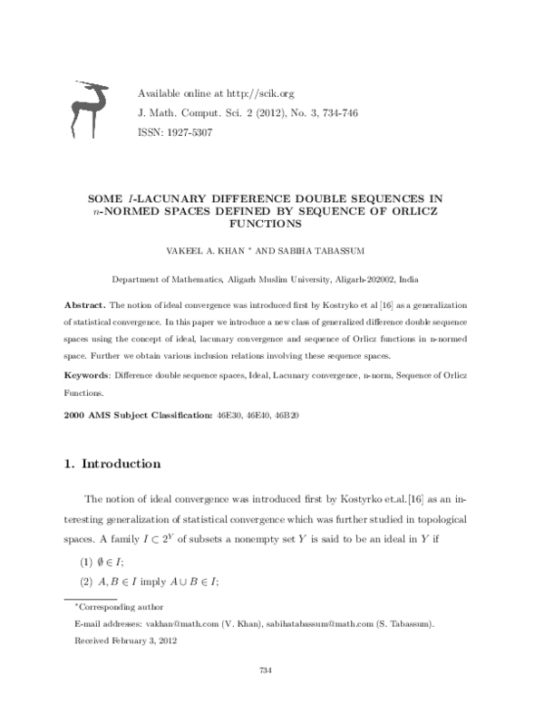Pdf Some I Lacunary Difference Double Sequences In N Normed Spaces Defined By Sequence Of