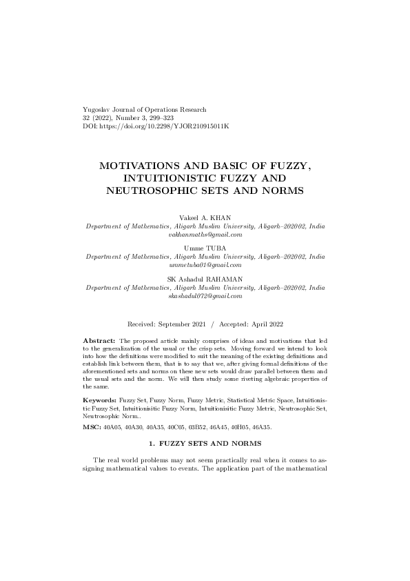 (PDF) Motivations and basic of fuzzy, intuitionistic fuzzy and neutrosophic sets and norms
