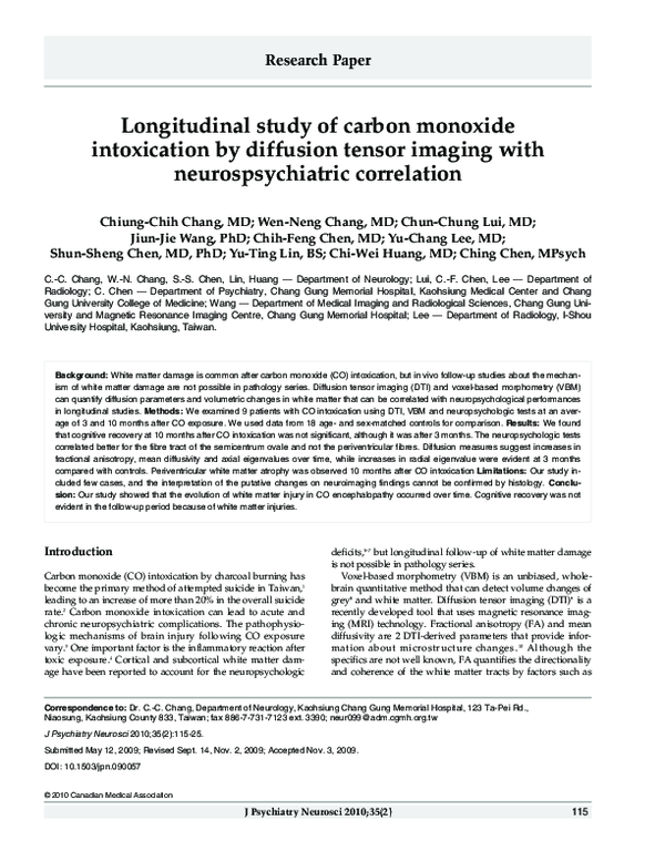 (PDF) Longitudinal study of carbon monoxide intoxication by diffusion ...
