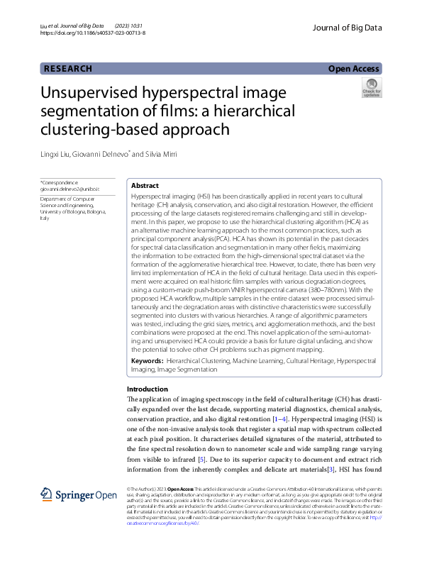 (PDF) Unsupervised hyperspectral image segmentation of films: a hierarchical clustering-based ...
