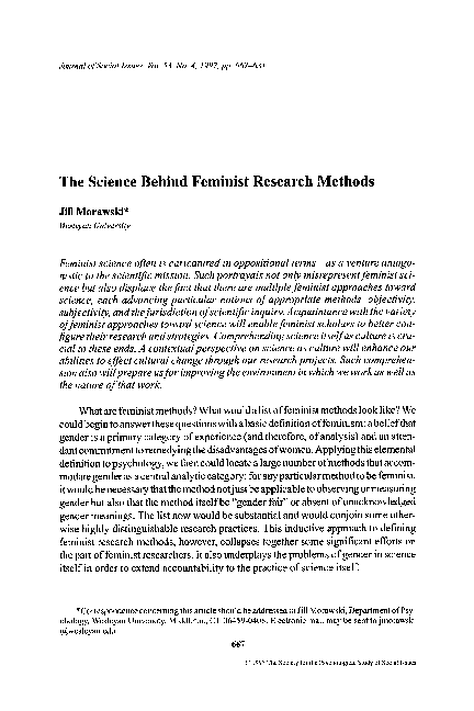 (PDF) The Science Behind Feminist Research Methods | Jill Morawski - Academia.edu