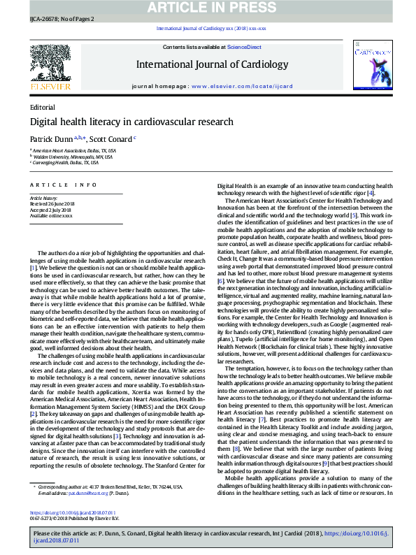 (PDF) Digital health literacy in cardiovascular research | Scott Conard ...
