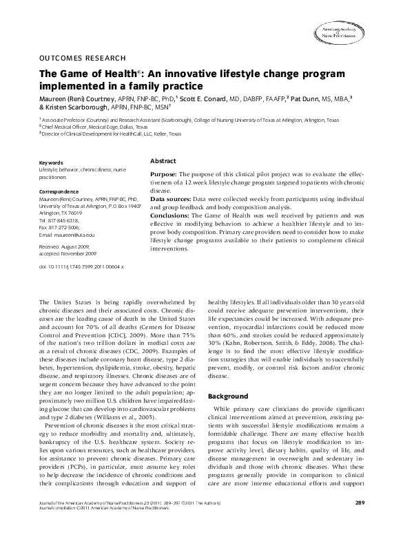 (PDF) The Game of Health©: An innovative lifestyle change program ...