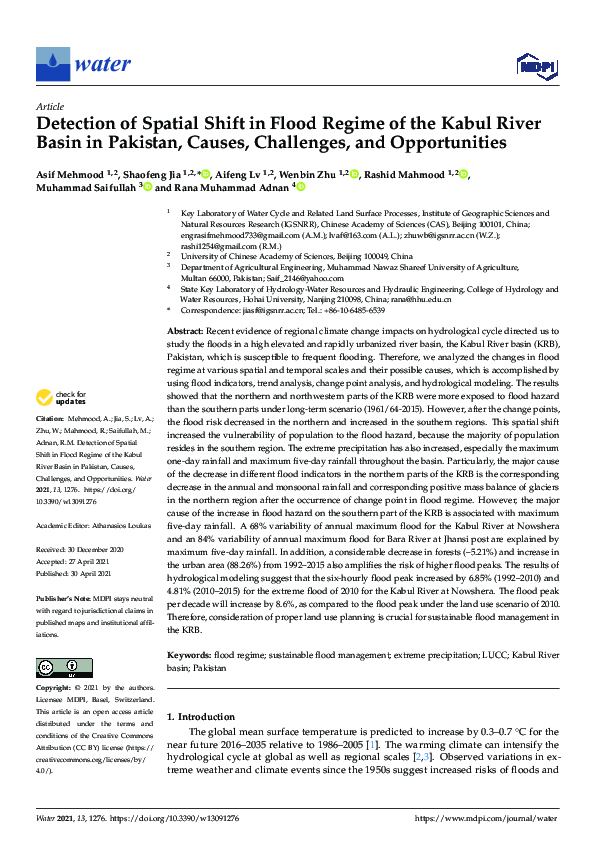 (PDF) Detection of Spatial Shift in Flood Regime of the Kabul River ...