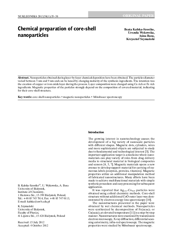 (PDF) Chemical preparation of core - shell nanoparticles | Anna Basa - Academia.edu