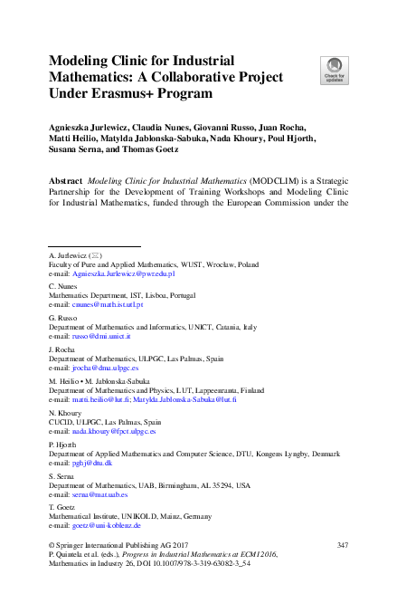 (PDF) Modeling Clinic for Industrial Mathematics: A Collaborative ...