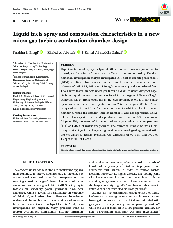 (PDF) Liquid fuels spray and combustion characteristics in a new micro gas turbine combustion ...