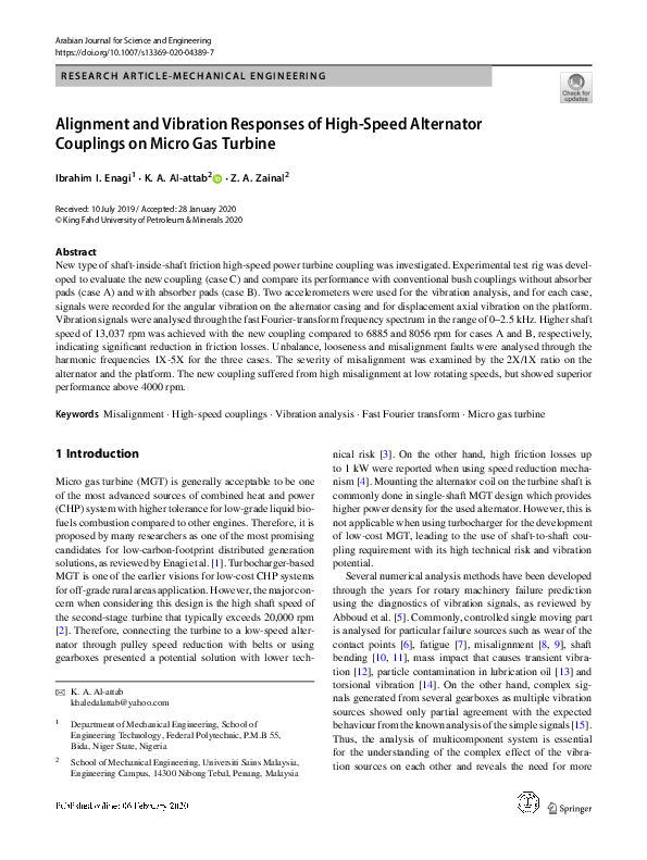 (PDF) Alignment and Vibration Responses of High-Speed Alternator ...