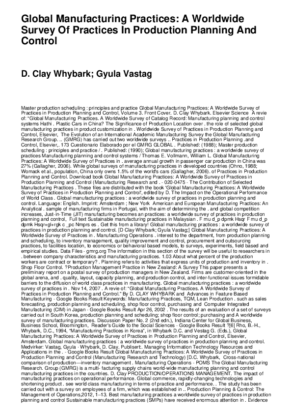 (PDF) Global manufacturing practices : a worldwide survey of practices ...