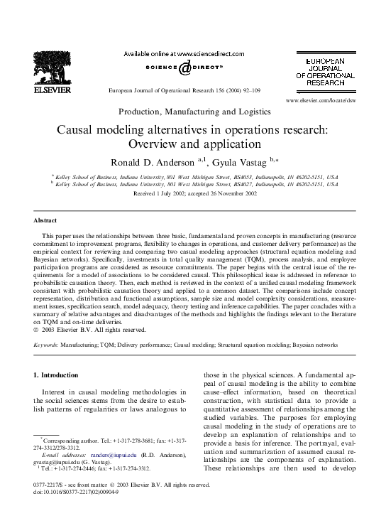 (PDF) Causal modeling alternatives in operations research: Overview and application