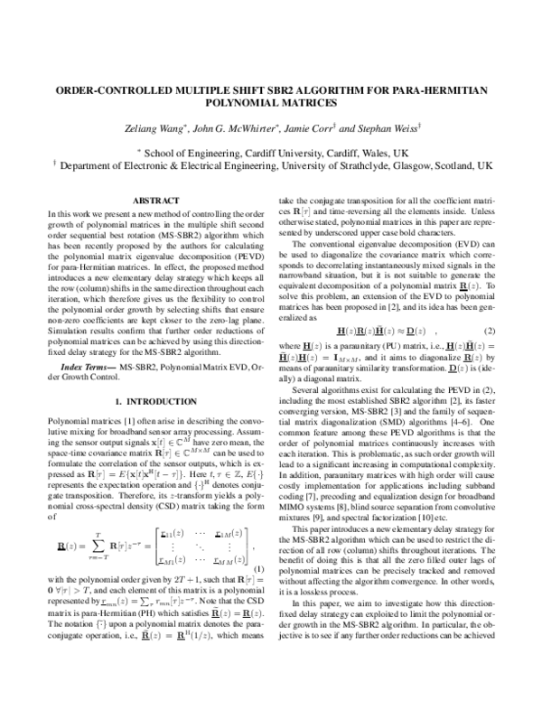 (PDF) Order-controlled multiple shift SBR2 algorithm for para-Hermitian polynomial matrices