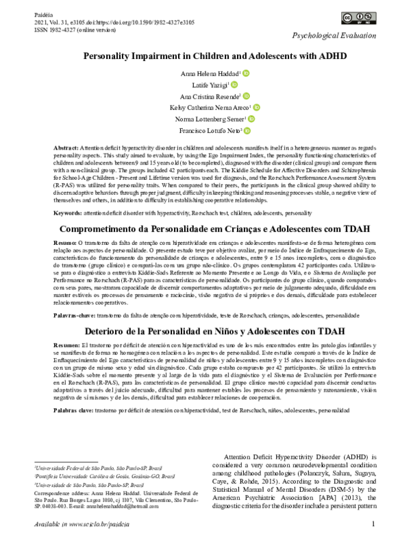 (PDF) Personality Impairment in Children and Adolescents with ADHD
