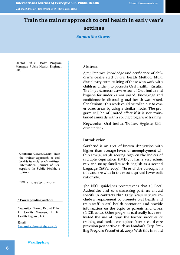 (PDF) Train the trainer approach to oral health in early year’s settings