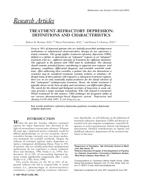 (PDF) Treatment-refractory depression: Definitions and characteristics