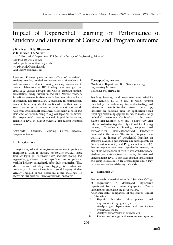 (PDF) Impact of Experiential Learning on Performance of Students and ...