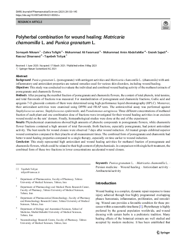 (PDF) Polyherbal combination for wound healing: Matricaria chamomilla L ...
