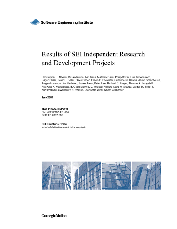 (PDF) Results of SEI Independent Research and Development Projects and ...