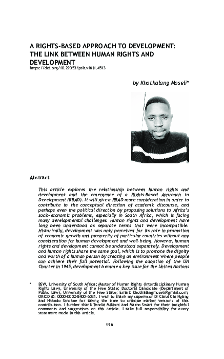 (PDF) A Rights-Based Approach to Development: The Link Between Human ...