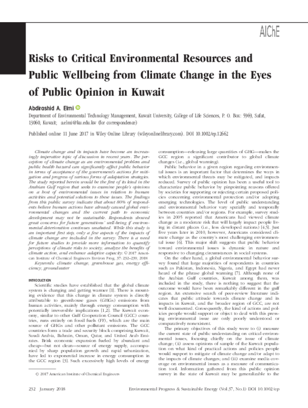 (PDF) Risks to Critical Environmental Resources and Public Wellbeing ...