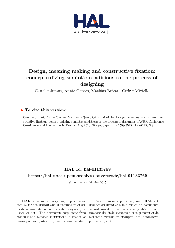 (PDF) Design, meaning making and constructive fixation: conceptualizing semiotic conditions to ...