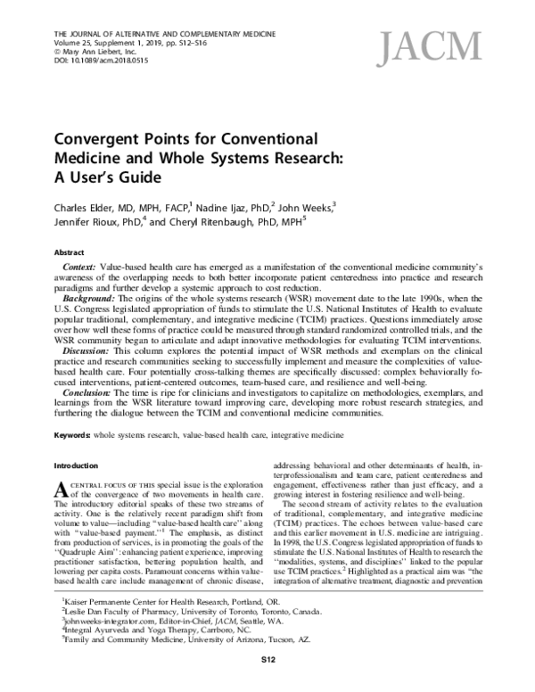 (PDF) Convergent Points for Conventional Medicine and Whole Systems ...
