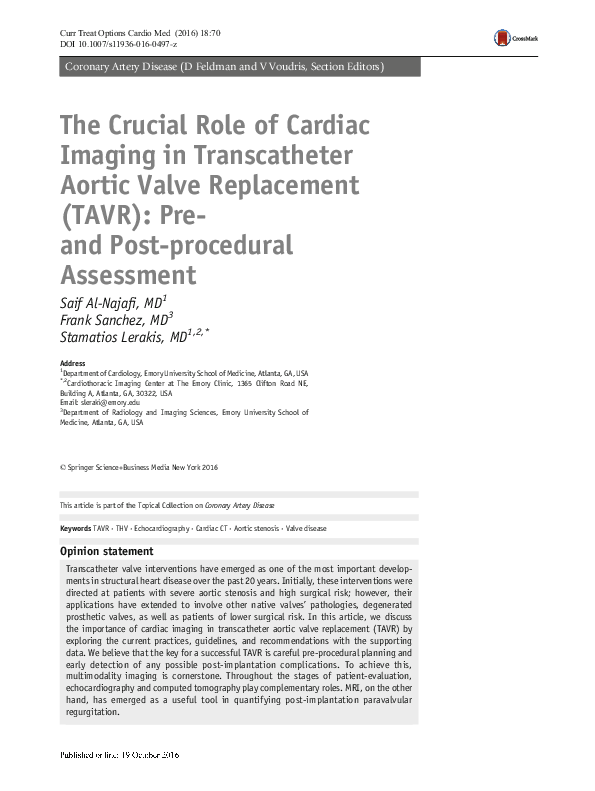 (PDF) The Crucial Role of Cardiac Imaging in Transcatheter Aortic Valve ...