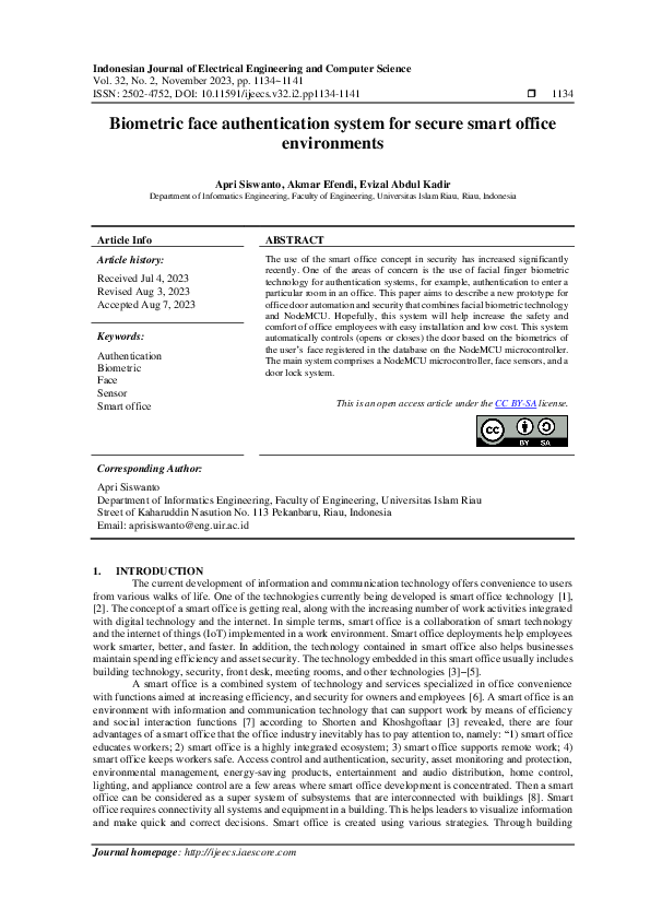 Pdf Biometric Face Authentication System For Secure Smart Office Environments