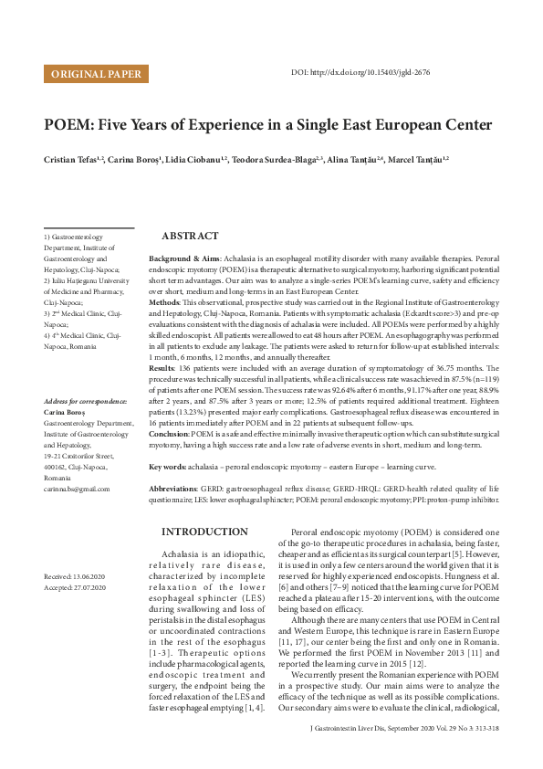 (PDF) POEM: Five Years of Experience in a Single East European Center