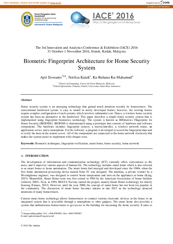 (PDF) Biometric fingerprint architecture for home security system