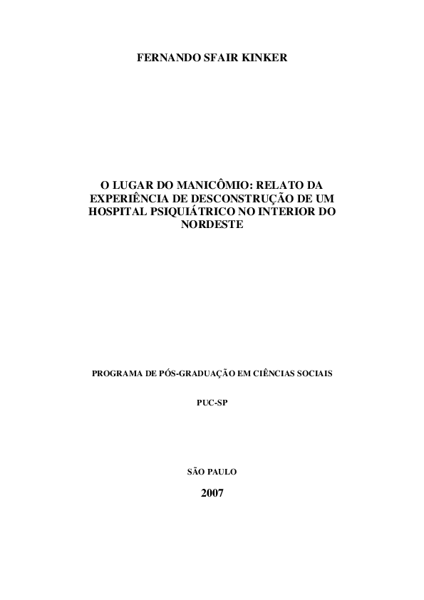 (PDF) O lugar do manicômio: relato da experiência de desconstrução de ...