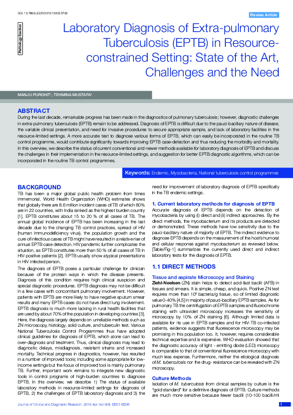 (PDF) Laboratory Diagnosis of Extra-pulmonary Tuberculosis (EPTB) in ...