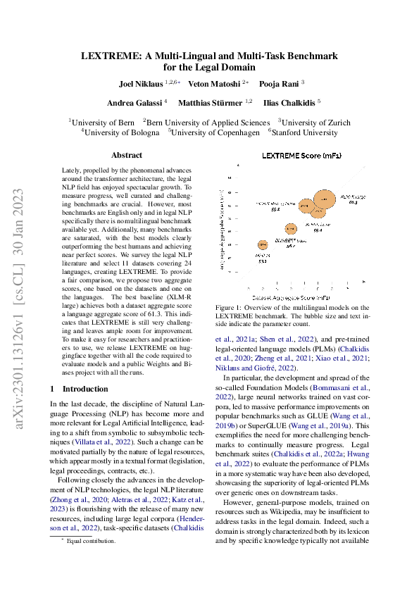 (PDF) LEXTREME: A Multi-Lingual and Multi-Task Benchmark for the Legal Domain | Veton Matoshi ...