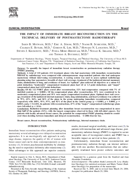 (PDF) The impact of immediate breast reconstruction on the technical ...