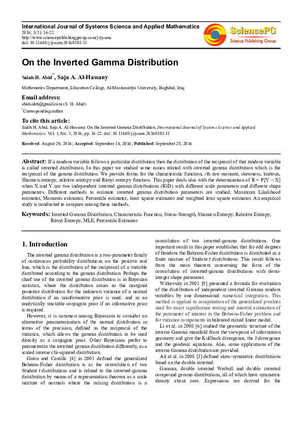 (PDF) On the Inverted Gamma Distribution