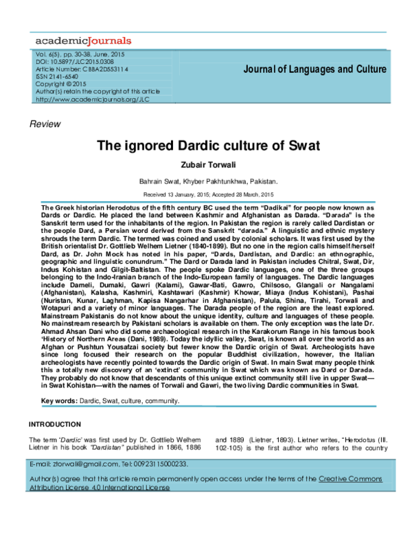 (PDF) The ignored Dardic culture of Swat