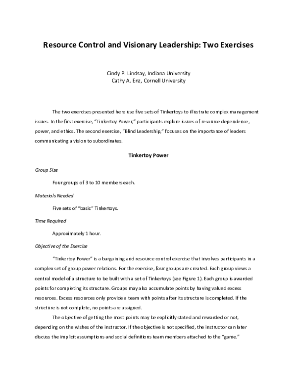 (PDF) Resource Control and Visionary Leadership: Two Exercises