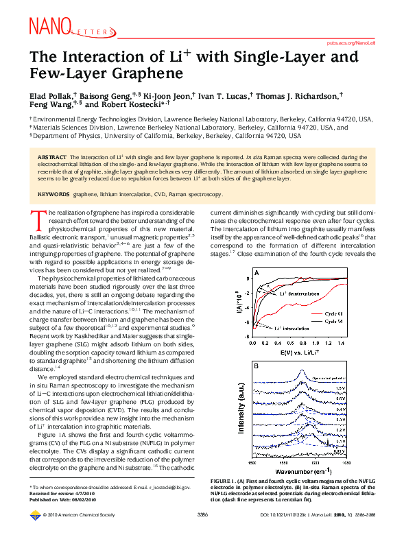 (PDF) The Interaction of Li+ with Single-Layer and Few-Layer Graphene