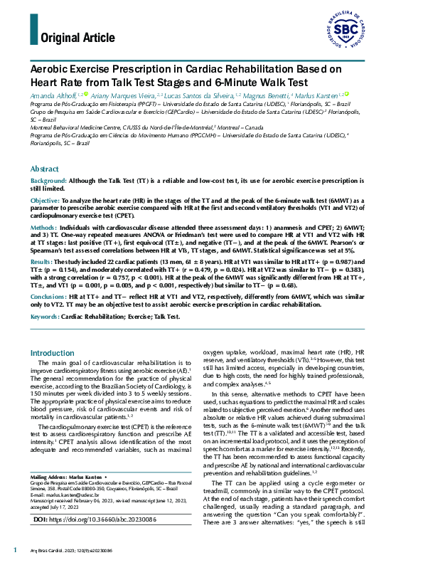 (PDF) Aerobic Exercise Prescription in Cardiac Rehabilitation Based on ...