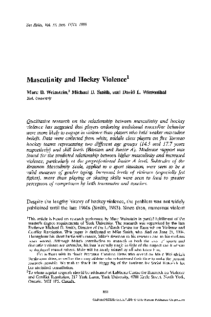 (PDF) Masculinity and hockey violence