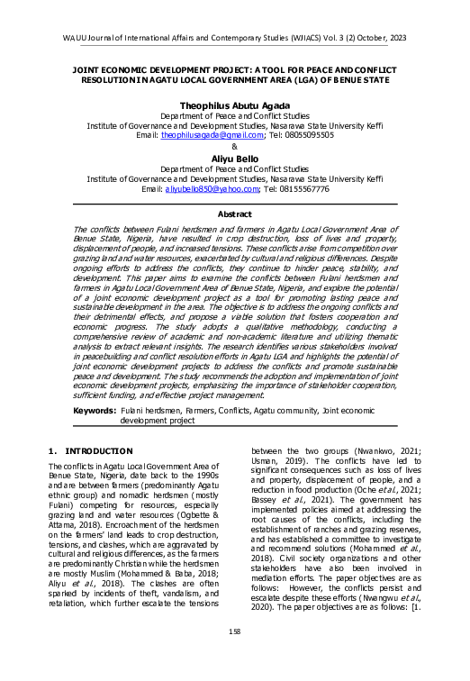 (PDF) JOINT ECONOMIC DEVELOPMENT PROJECT: A TOOL FOR PEACE AND CONFLICT ...