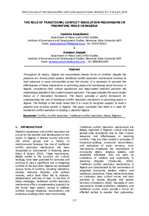(PDF) THE ROLE OF TRADITIONAL CONFLICT RESOLUTION MECHANISMS IN ...