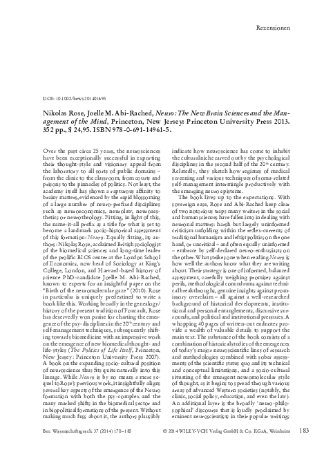 (PDF) Nikolas Rose & Joelle M. Abi-Rached, Neuro: The New Brain ...