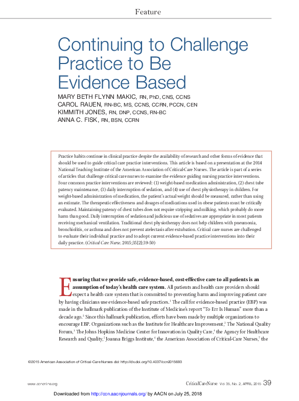 (PDF) Continuing to Challenge Practice to Be Evidence Based